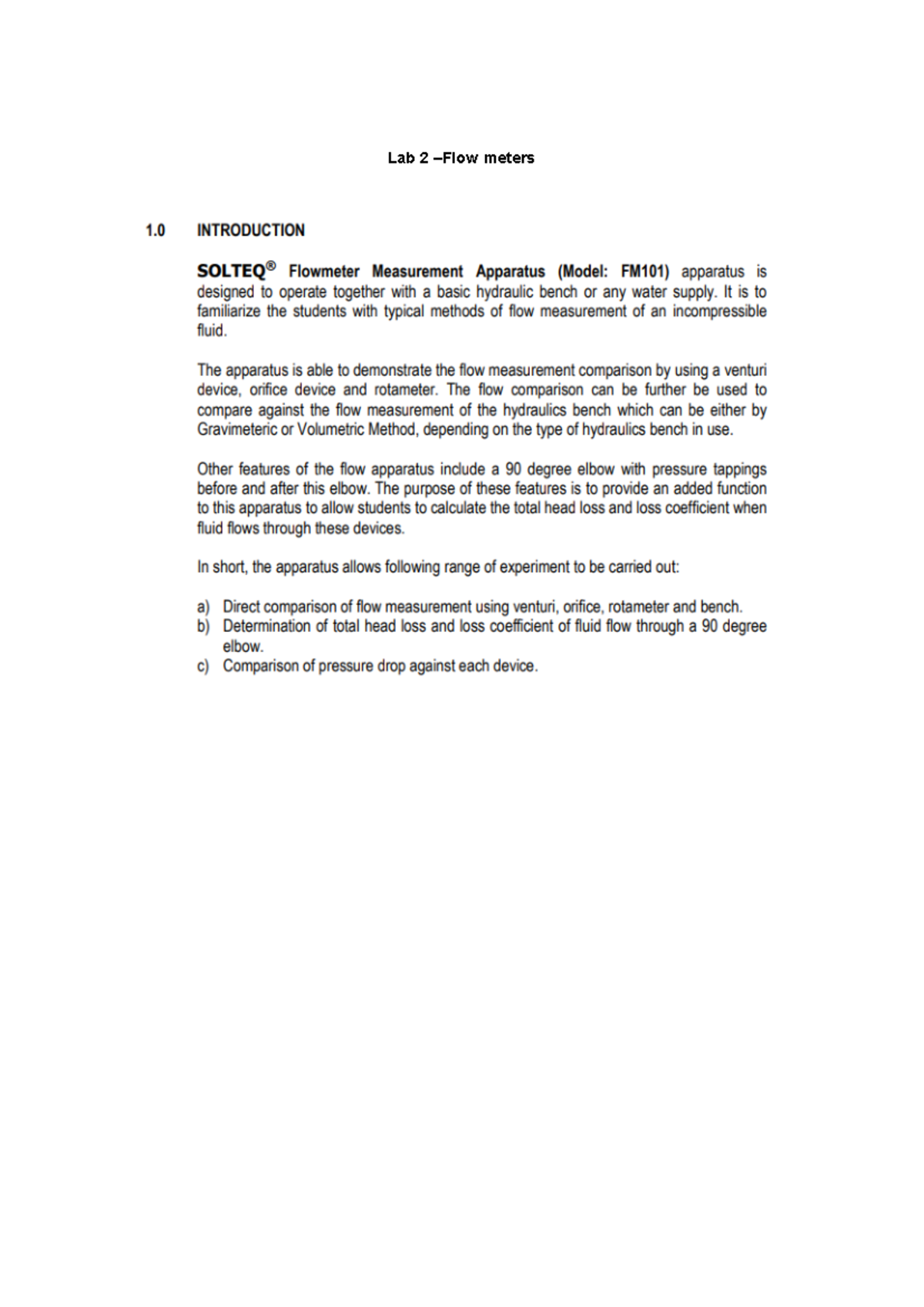 Lab 2 manual che486 - Fluid and Thermo Lab - Lab 2 – Flow meters - Studocu