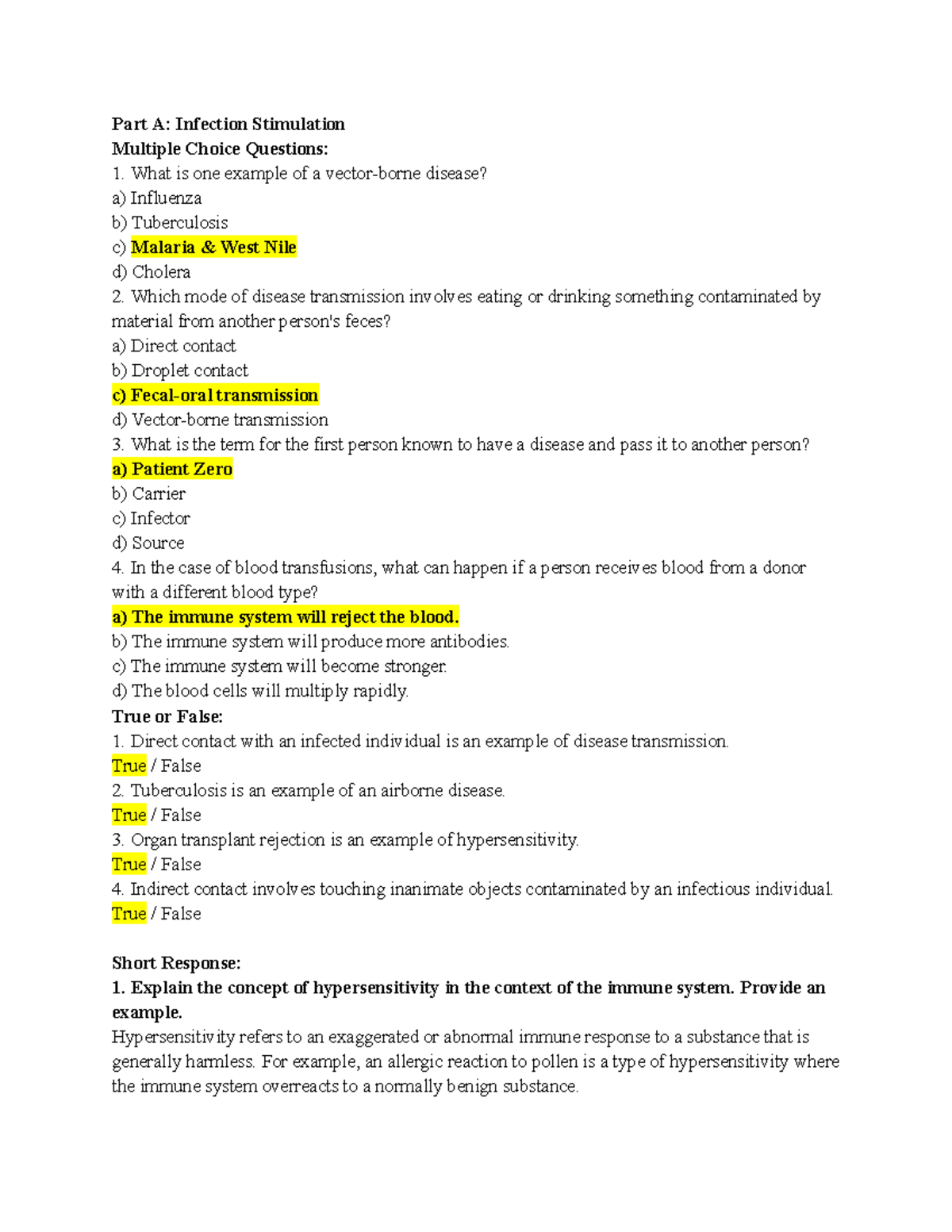 Lab #6 - Lab 6 Manual Quiz Study Guide - Part A: Infection Stimulation ...
