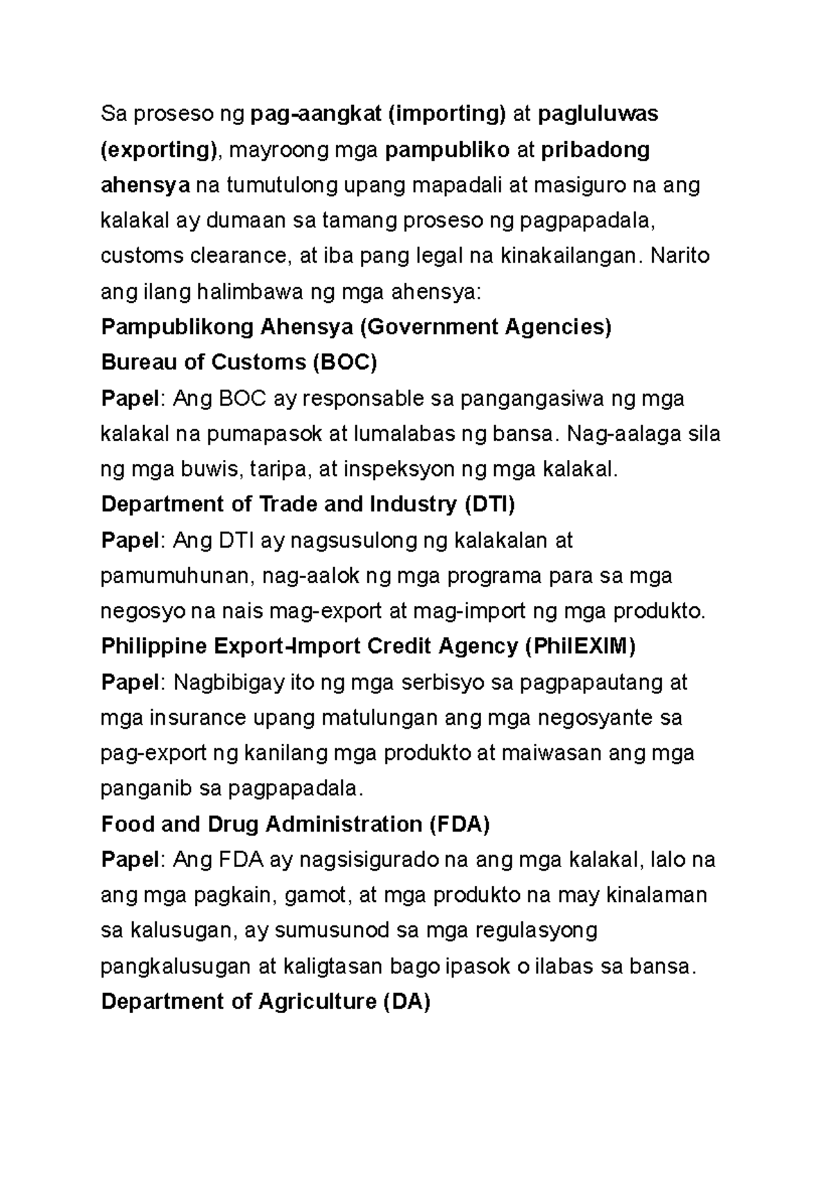 Export Agencies - International Business and Trade - Sa proseso ng pag ...