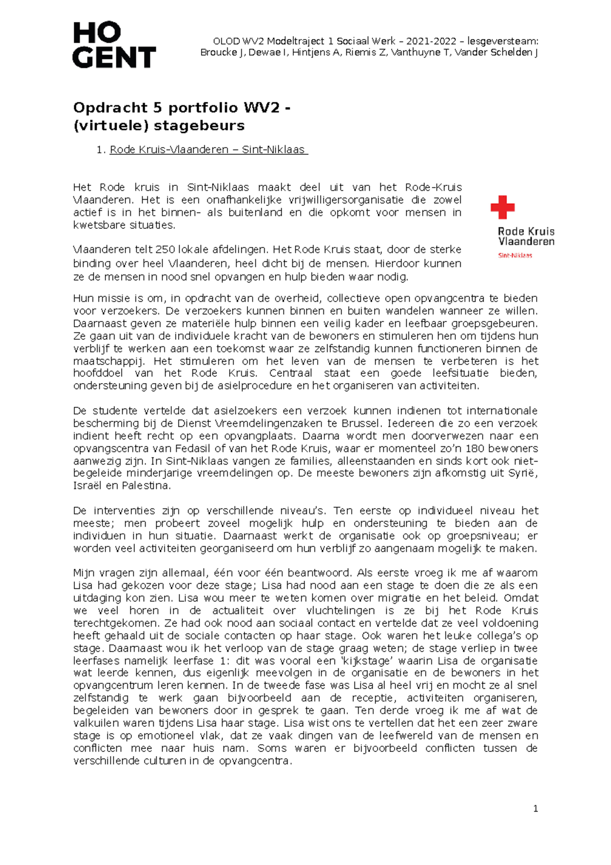 Stagebeurs opdracht volledig - OLOD WV2 Modeltraject 1 Sociaal Werk ...