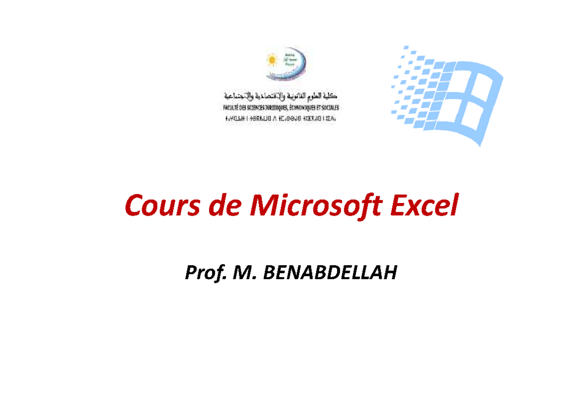 Cours-Excel - Excel informatique bureautique - Cours de Microsoft Excel Prof. M. BENABDELLAH ...