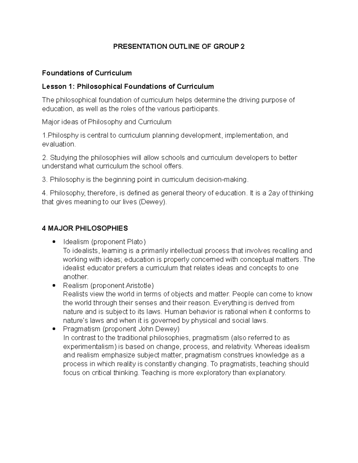 Group 2 Presentation Outline 2 - PRESENTATION OUTLINE OF GROUP 2 ...