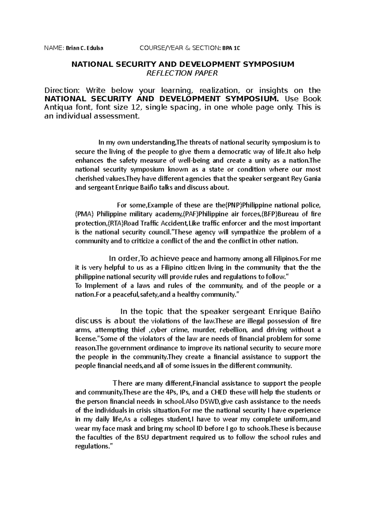 Reflection-paper-format - NAME: Brian C. Edulsa COURSE/YEAR & SECTION ...