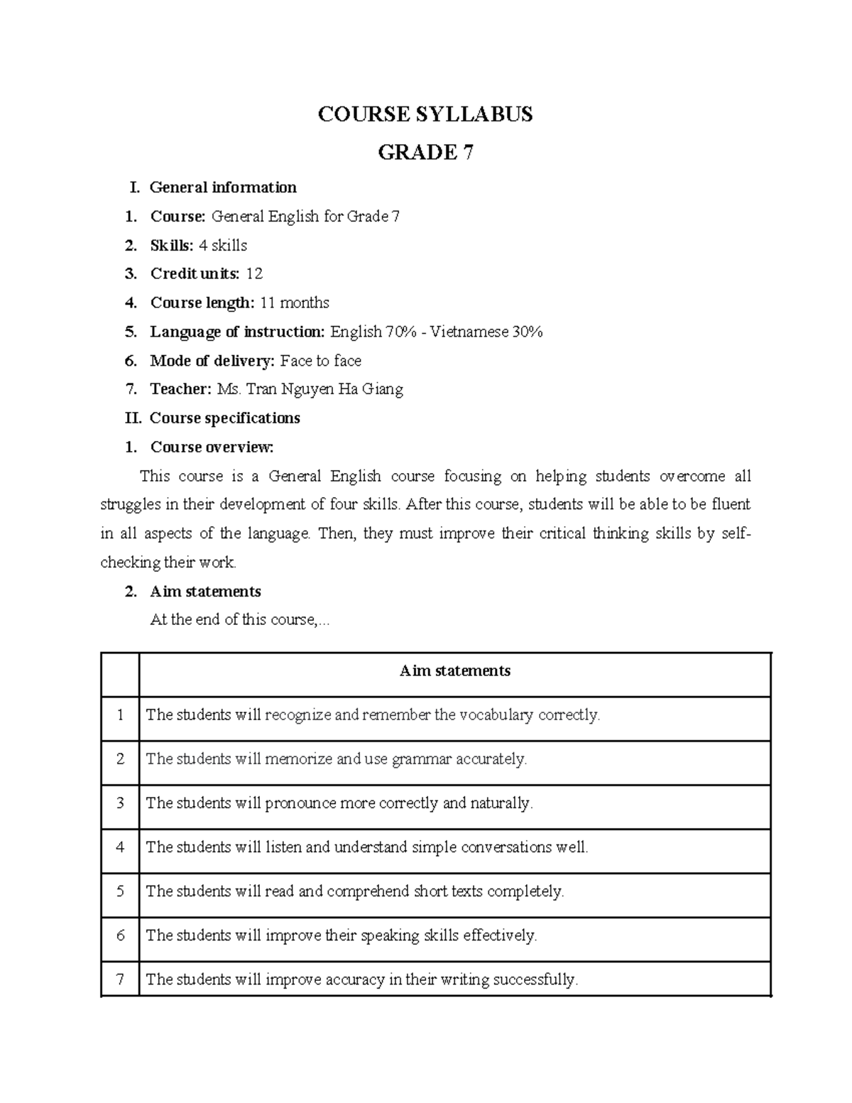 Course Syllabus - For students - COURSE SYLLABUS GRADE 7 I. General ...