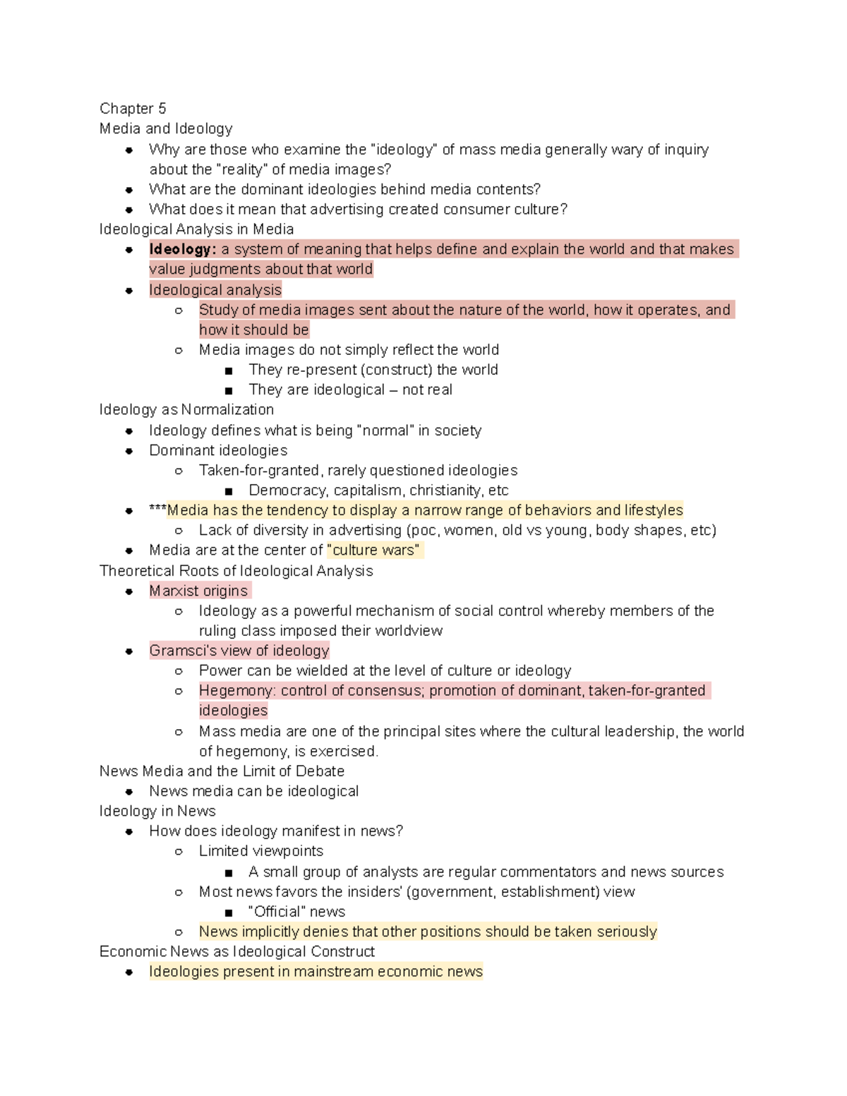 Chapter 5 + 6 - Chapter 5 Media and Ideology Why are those who examine ...