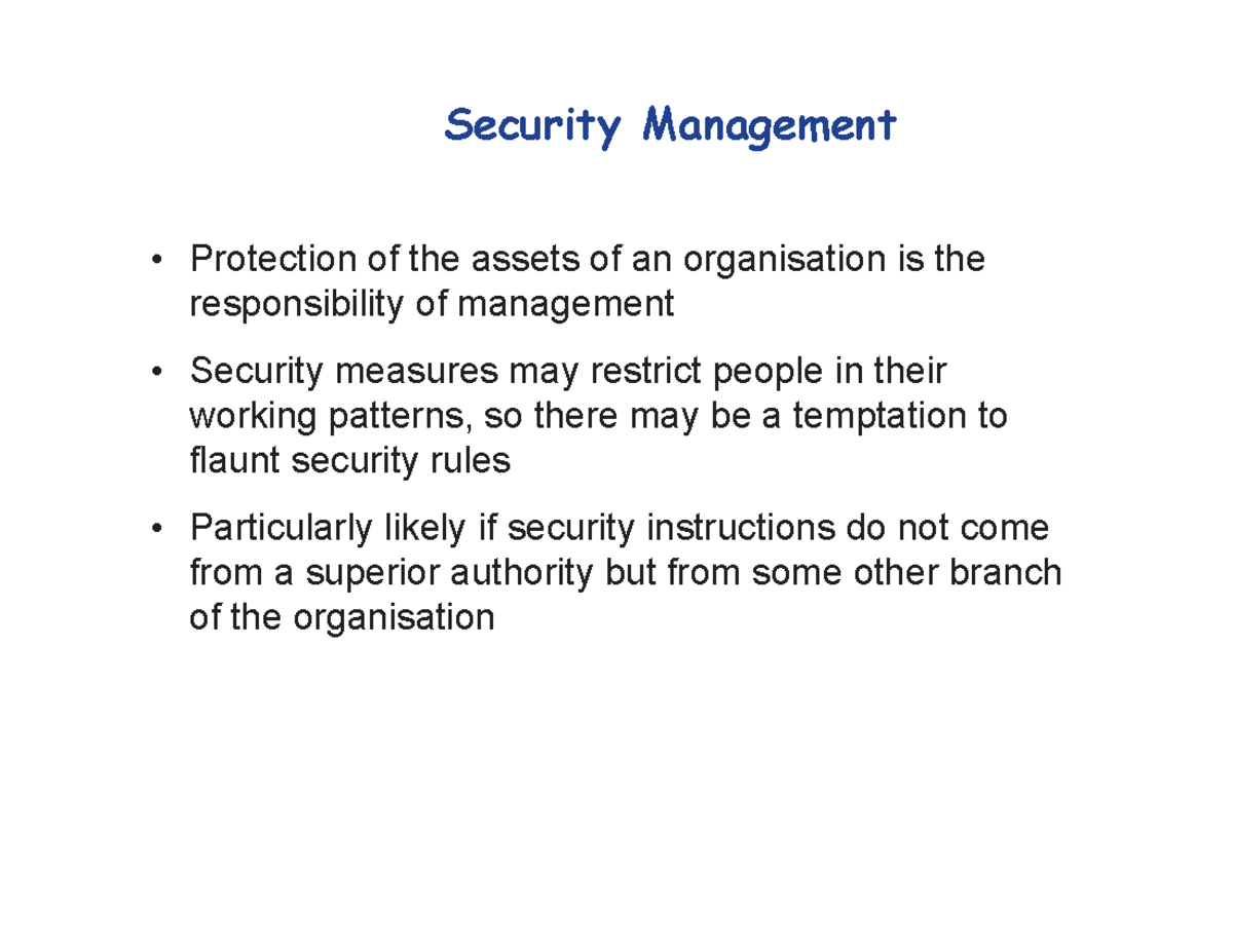 Security Management and Protection - Studocu