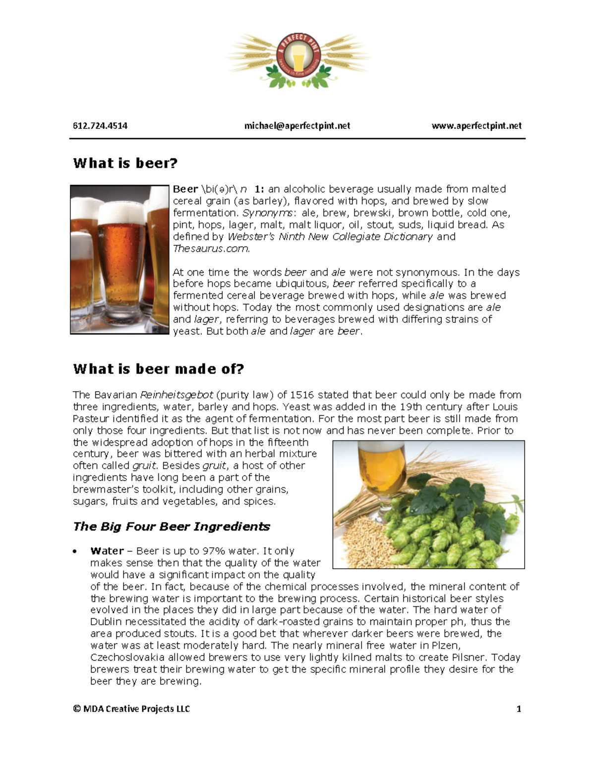 What is Beer - The Basics - What is beer? Beer \bi(ə)r\ n 1: an ...