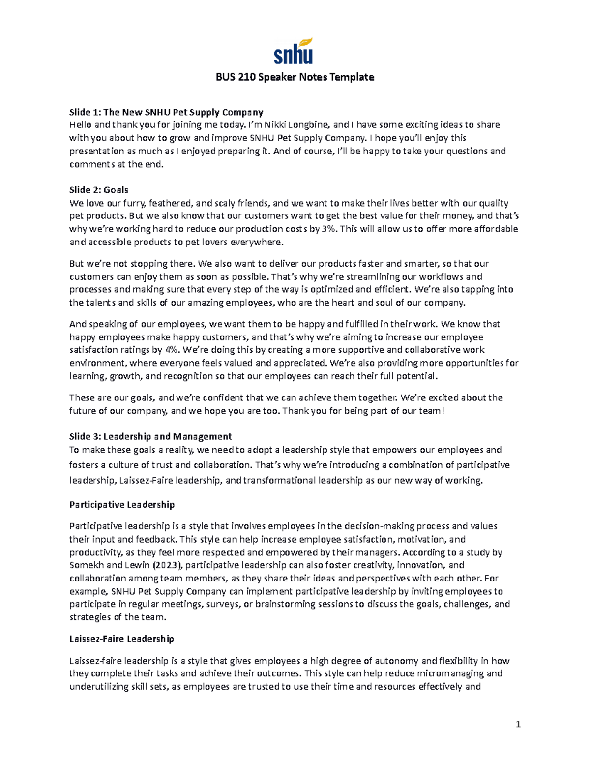 BUS 210 Speaker Notes - BUS 210 Speaker Notes Template Slide 1: The New ...