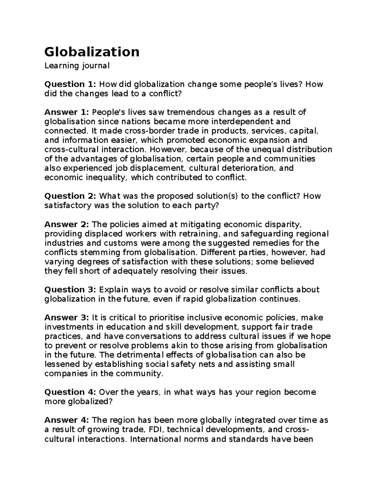 Globalization Learning Journal 1 - Globalization Learning journal ...