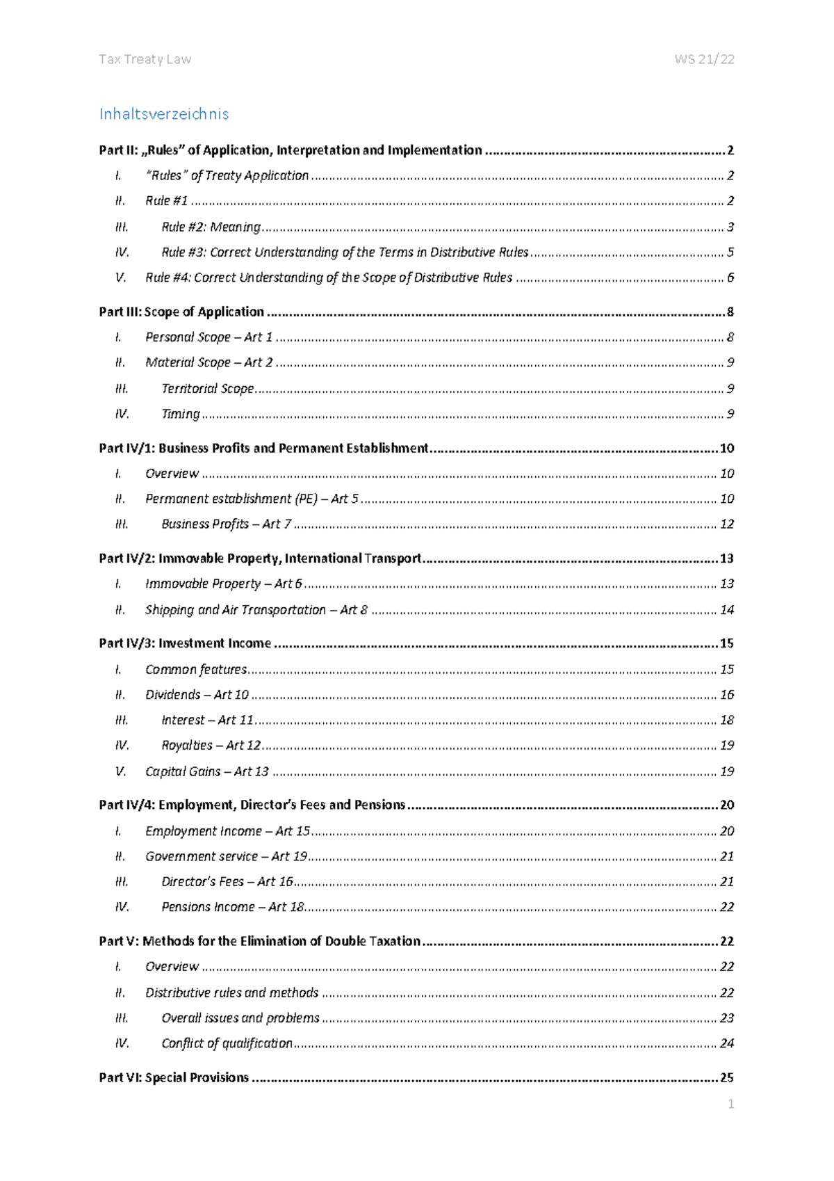 Zusammenfassung - Inhaltsverzeichnis Part II: „Rules” of Application, Interpretation and - Studocu
