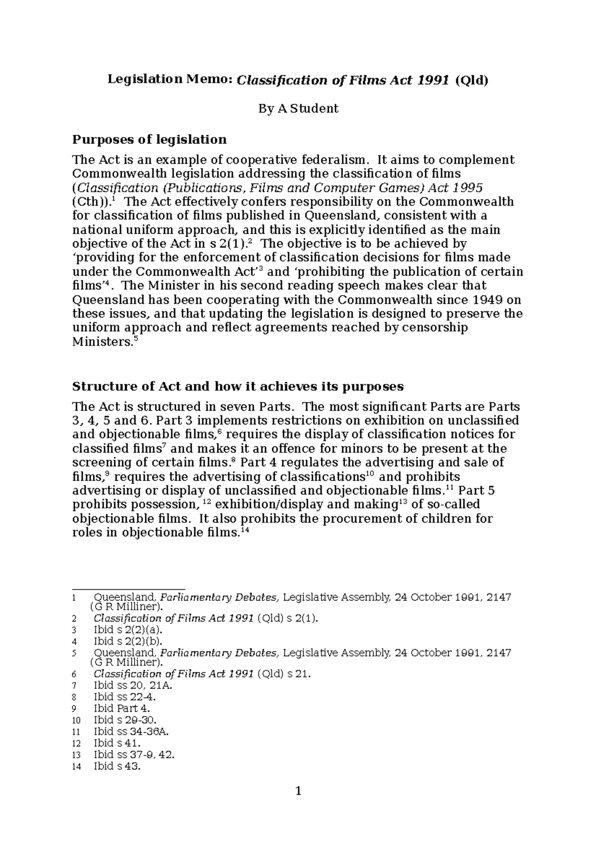 Week 5 Legislative Memo Example - Legislation Memo: Classification of ...