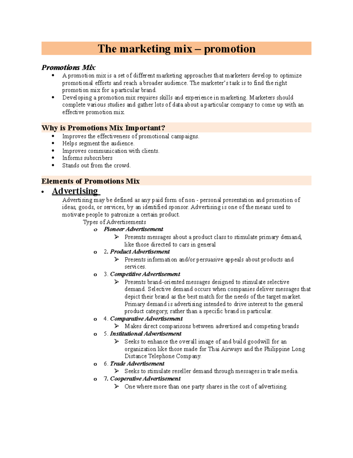 5 The marketing mix - promotion - The marketing mix – promotion ...