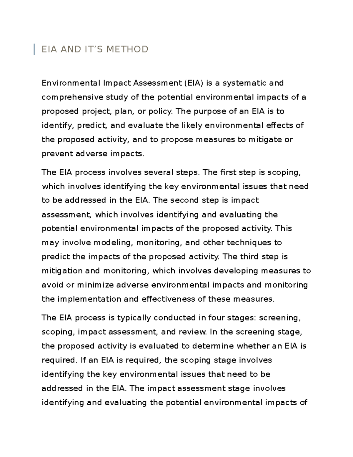 A Brief NOTE ON EIA AND ITS Method - EIA AND IT’S METHOD Environmental ...