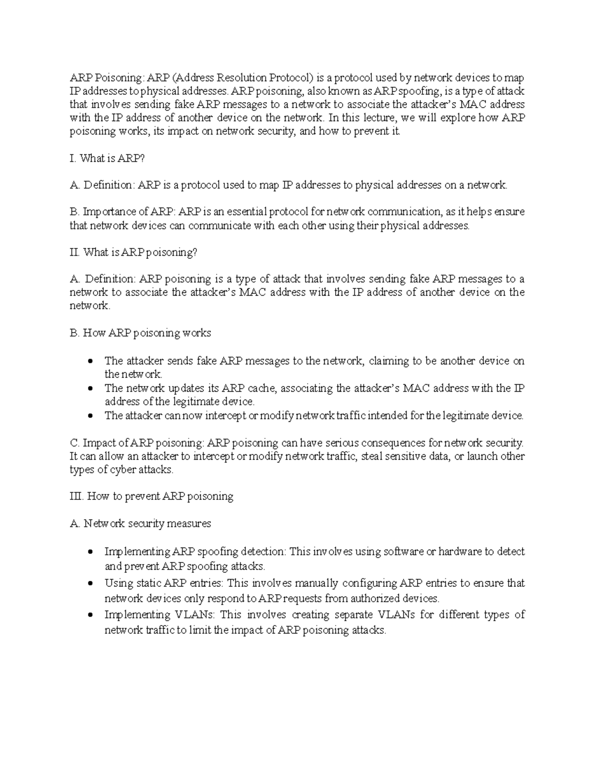 ARP Poisoning - kishore - ARP Poisoning: ARP (Address Resolution ...