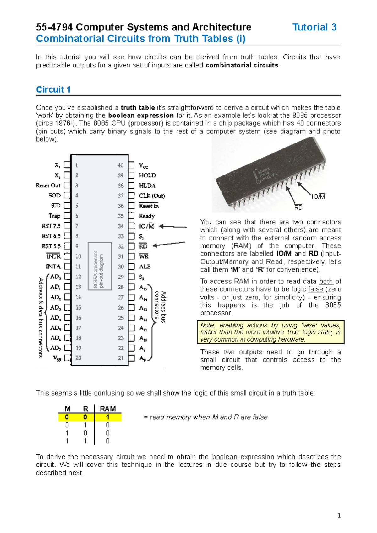 Combinatorial Circuits - 55-4794 Computer Systems and Architecture ...