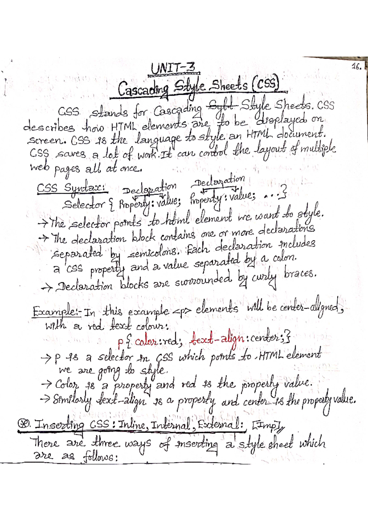 WT Unit-3 - 16. Cascading Style Sheets (css) describes how HTML ...