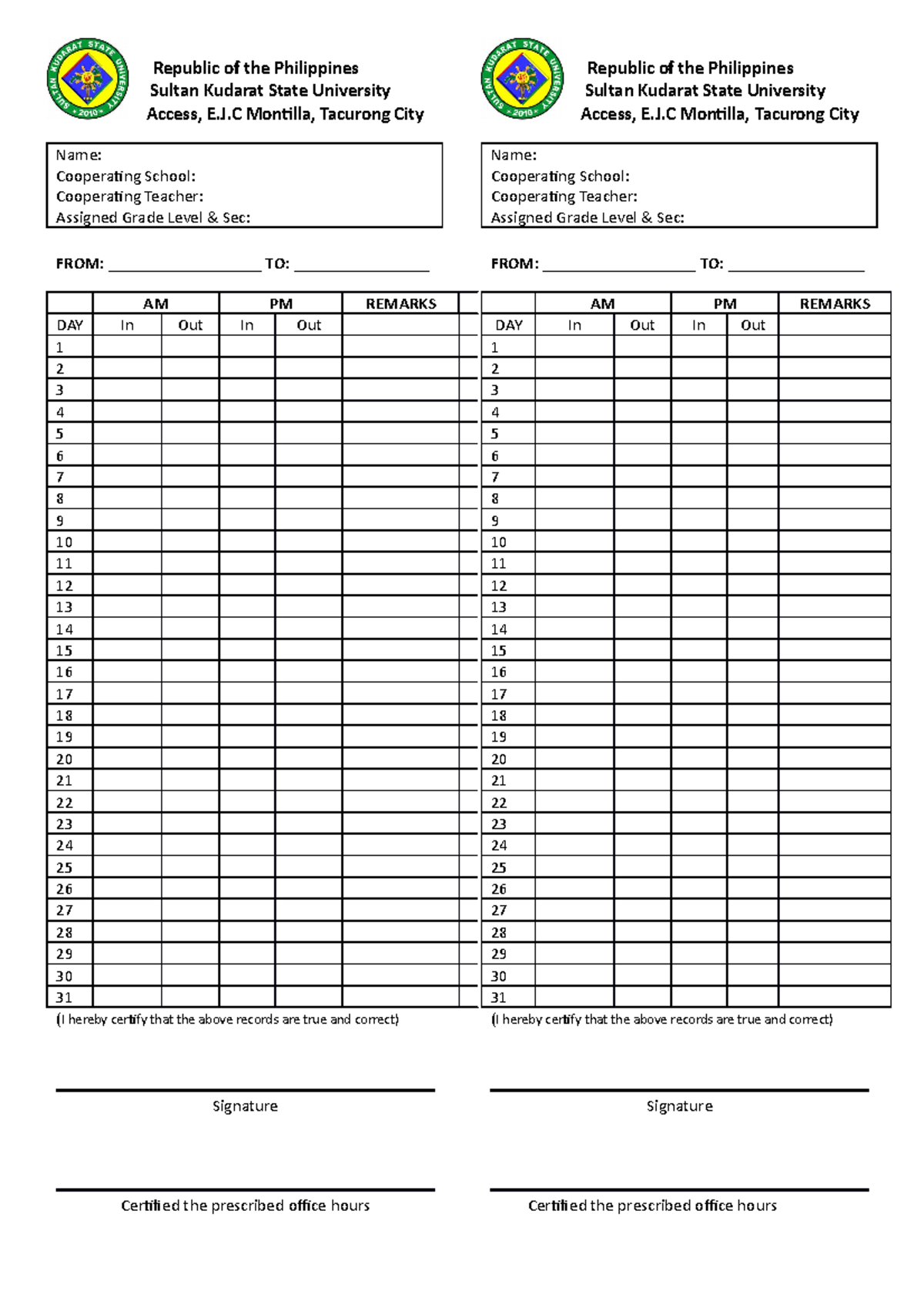 DTR - Please bare with this file - Republic of the Philippines Sultan ...