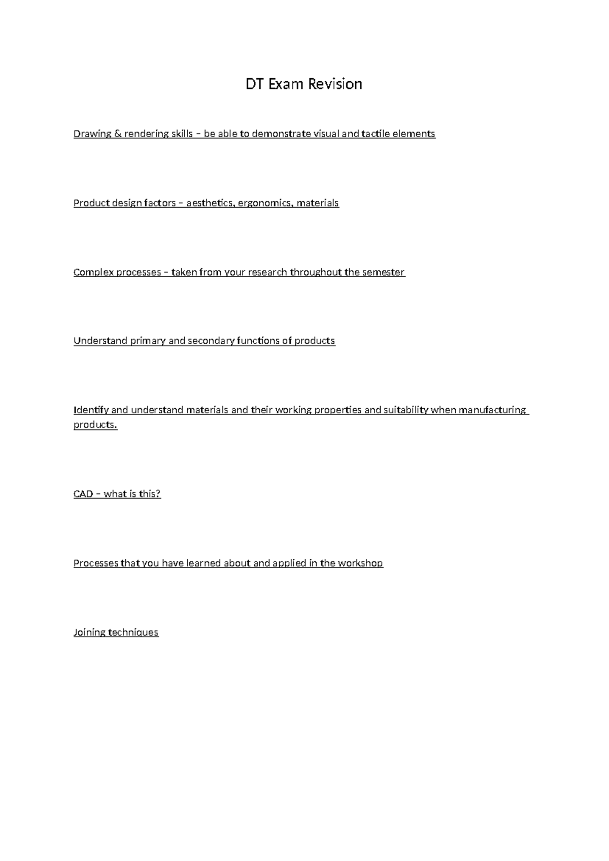 Yr 10 Revision DT - DT Exam Revision Drawing & rendering skills – be ...