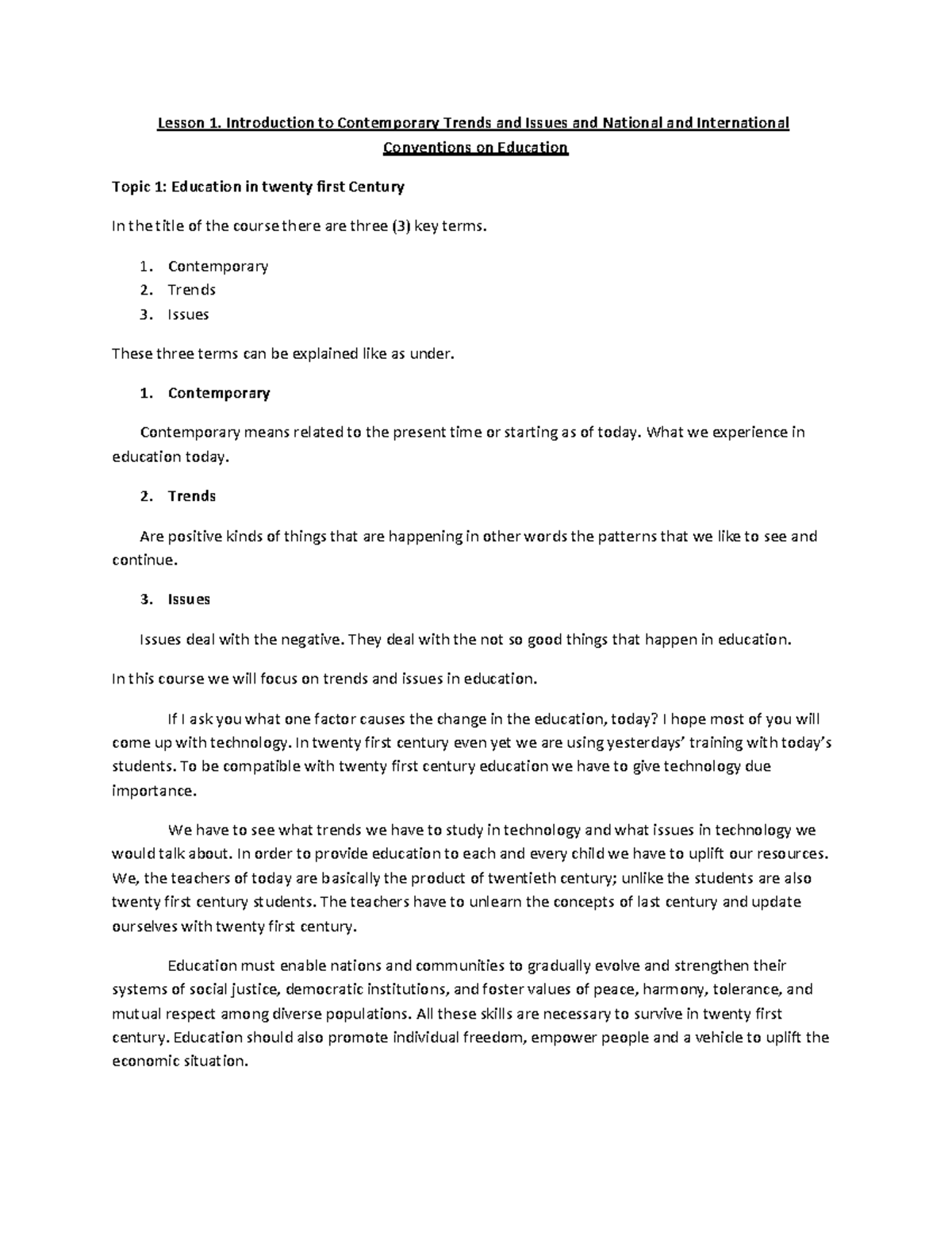 EDU401 - Contemporary Issues and Trends in Education - Lesson 1 ...