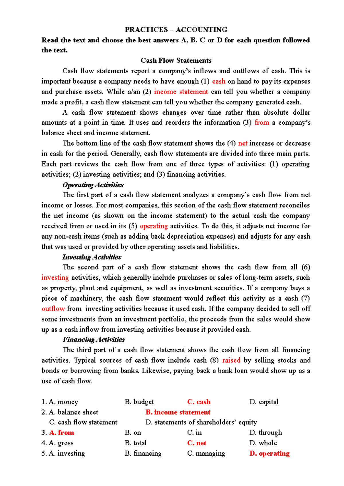Accounting - Practice FOR STs - PRACTICES – ACCOUNTING Read the text ...