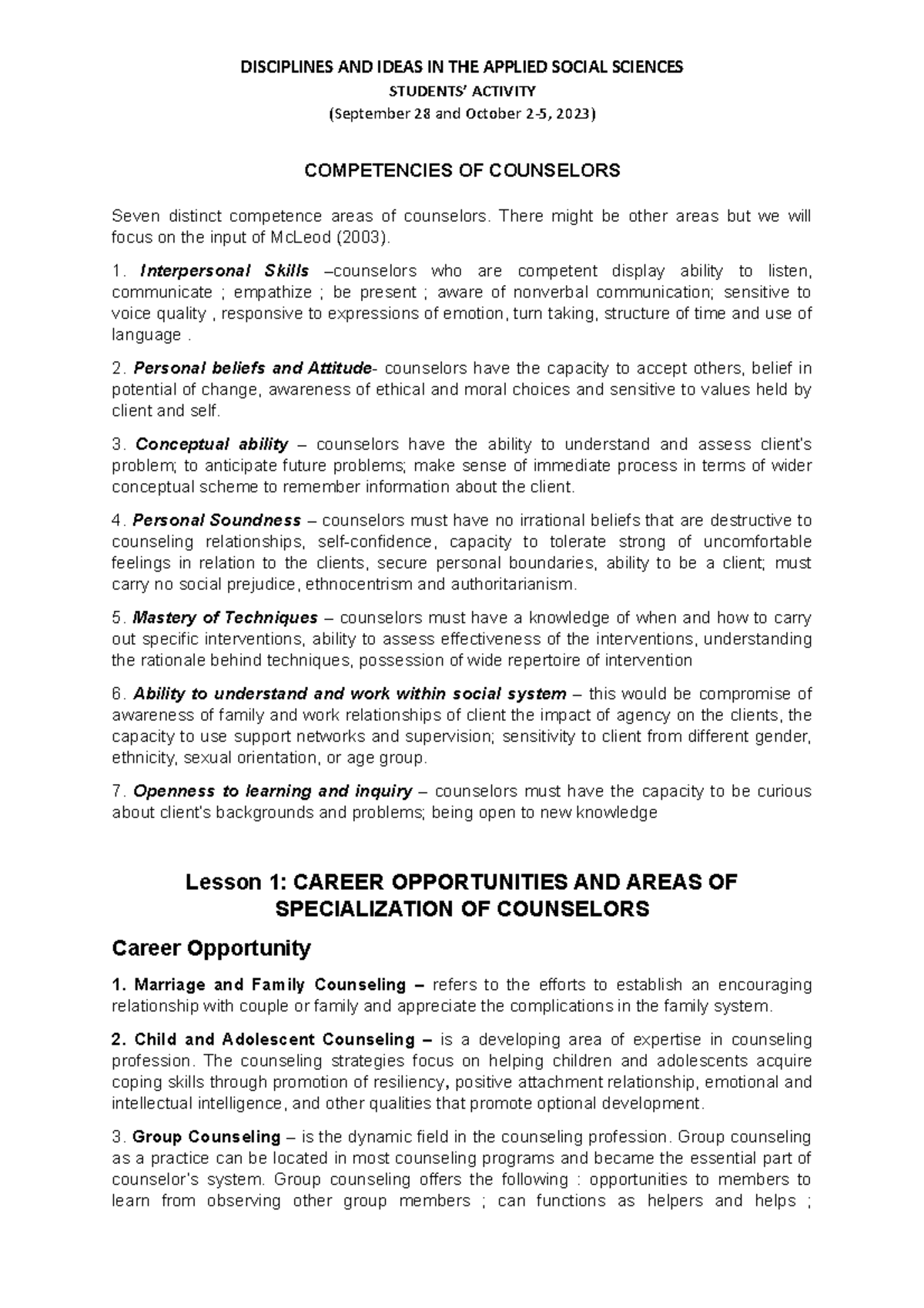 Diass Lesson AND Activities - DISCIPLINES AND IDEAS IN THE APPLIED ...