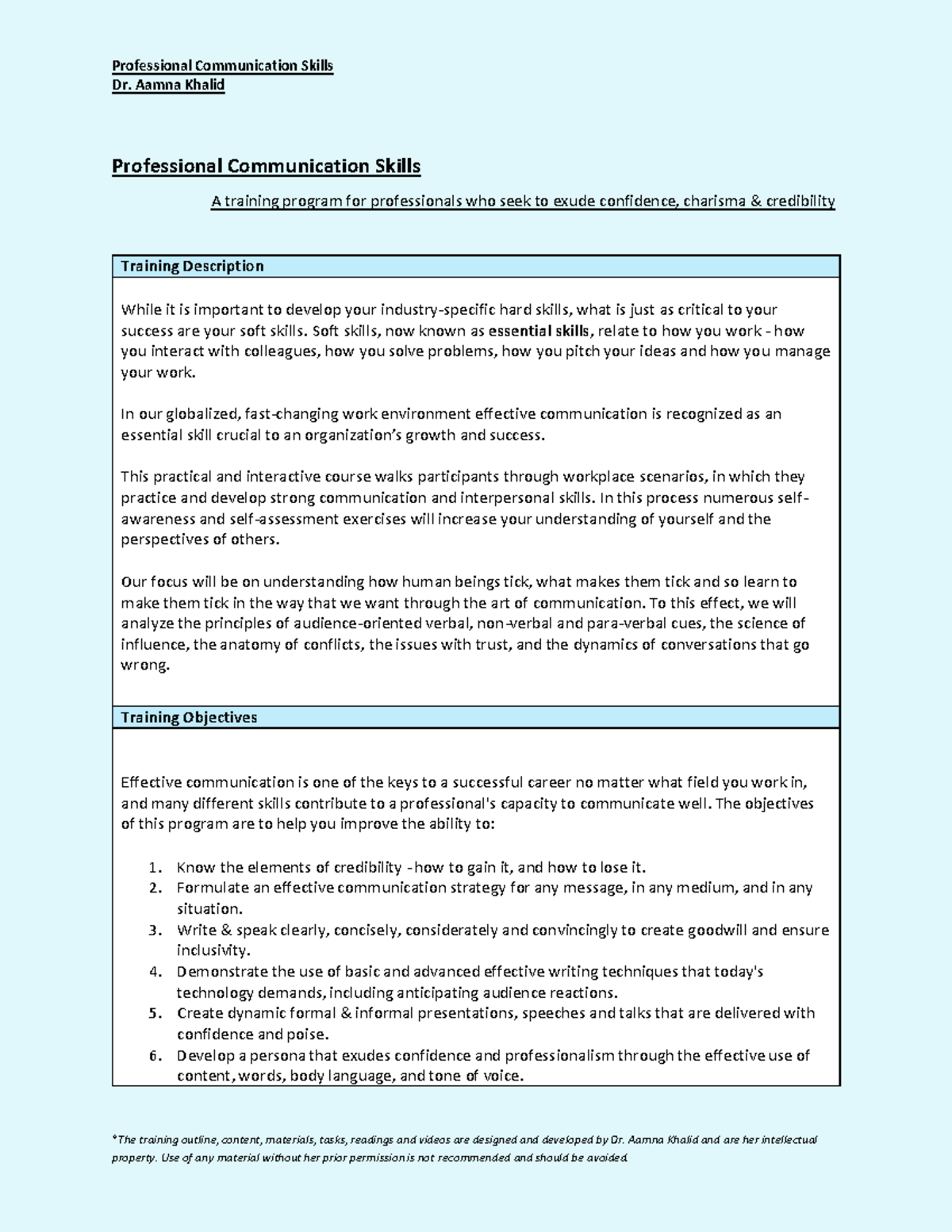 1-CES-Professional Communication Skills Training - Dr. Aamna Khalid ...