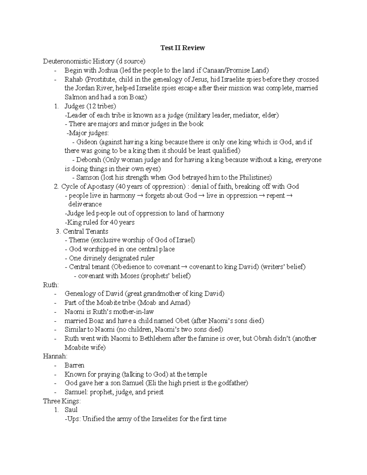 Test II Review (theology) - Test II Review Deuteronomistic History (d ...
