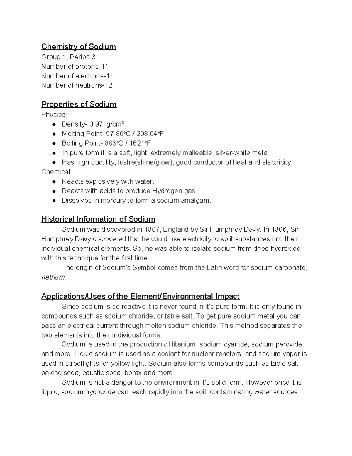 Science Sodium - Chemistry of Sodium Group 1, Period 3 Number of ...