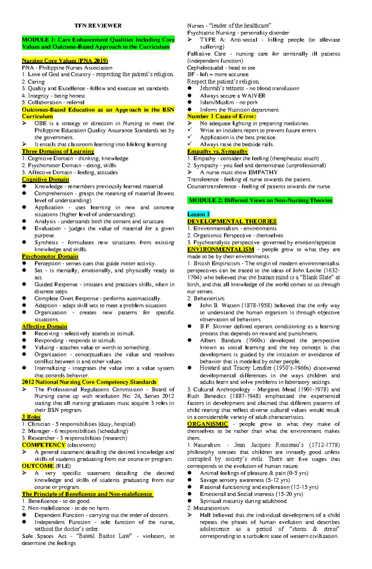 TFN- Reviewer - yea - TFN REVIEWER MODULE 1: Care Enhancement Qualities ...