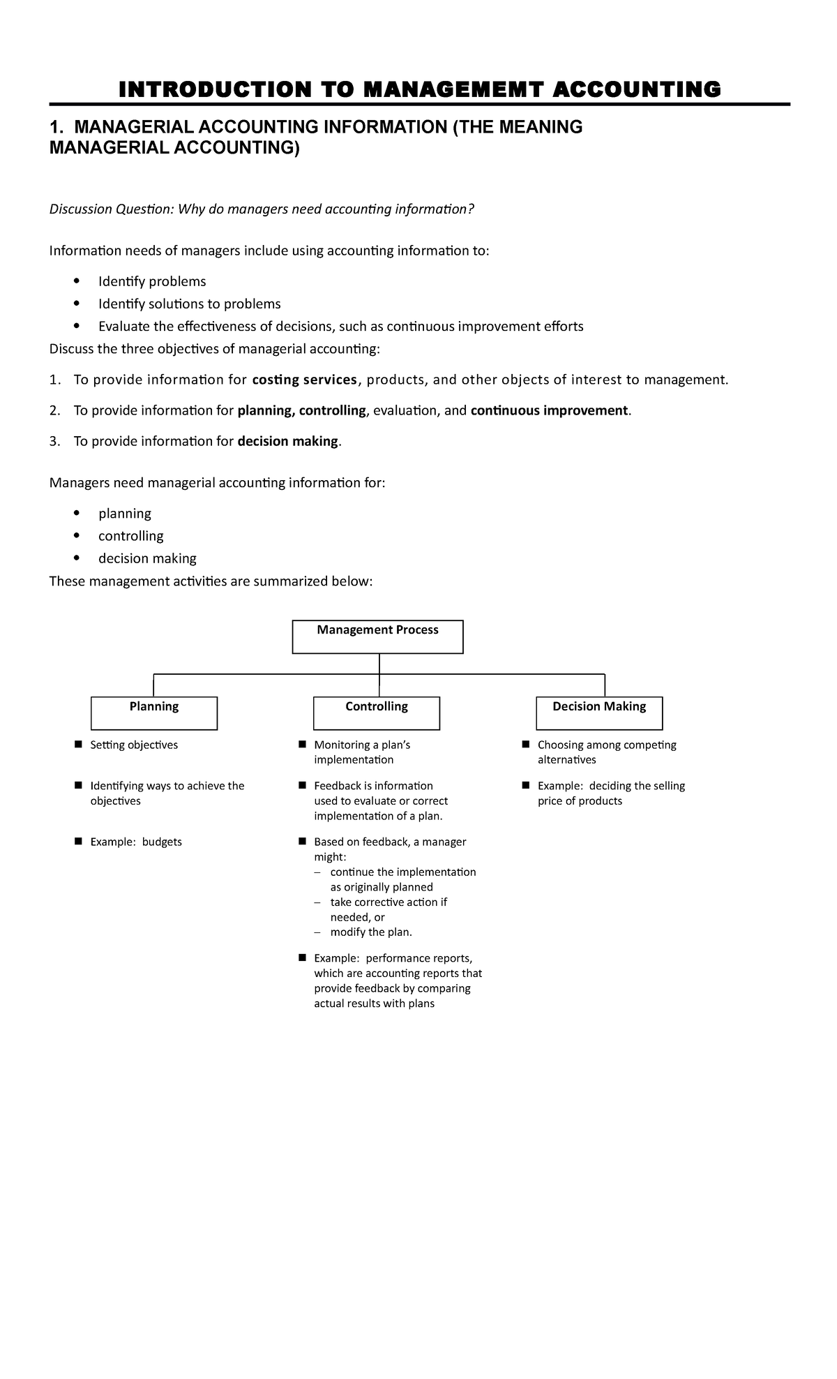 Introduction TO Managememt Accounting - INTRODUCTION TO MANAGEMEMT ...