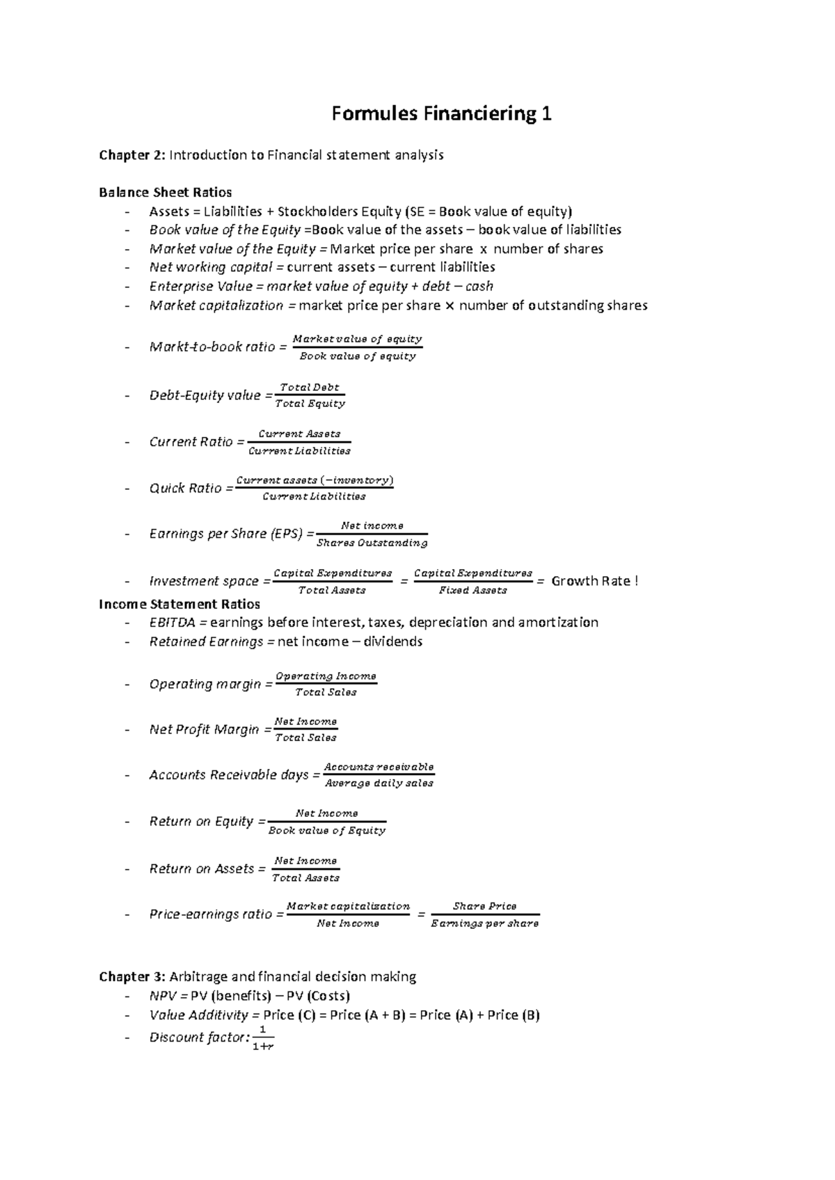 All formulas of finance one in a row (lectures 2012) - Formules ...
