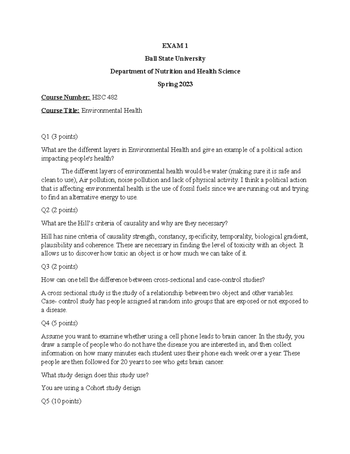 Exam 1 - exam one study guide - HSC 160 - Studocu