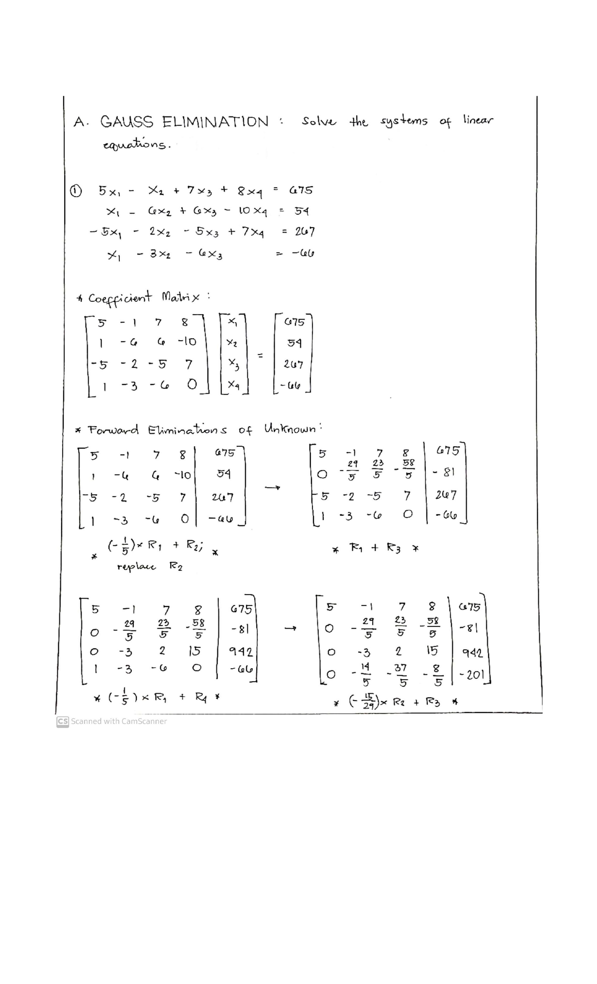 Learning ACT03 Numerical Methods - A. GAUSS ELIMINATION : Solve the ...