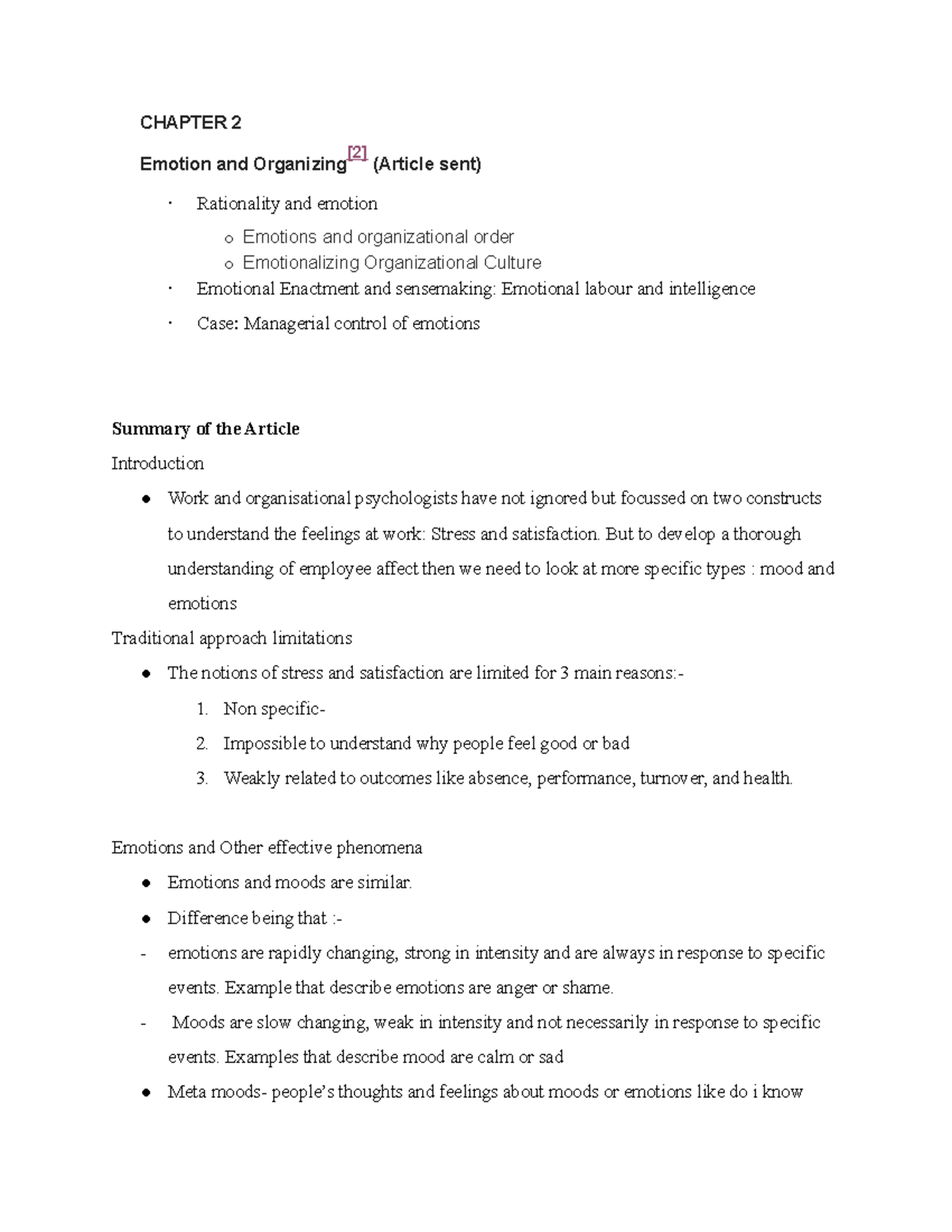 CH 2 Emotions and Organising - CHAPTER 2 Emotion and Organizing [2 ...