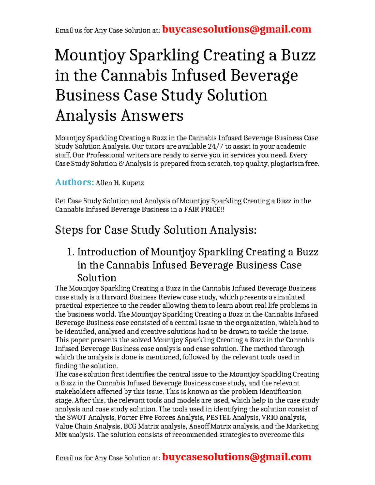 Case Solution Mountjoy Sparkling Creating a Buzz in the Cannabis ...