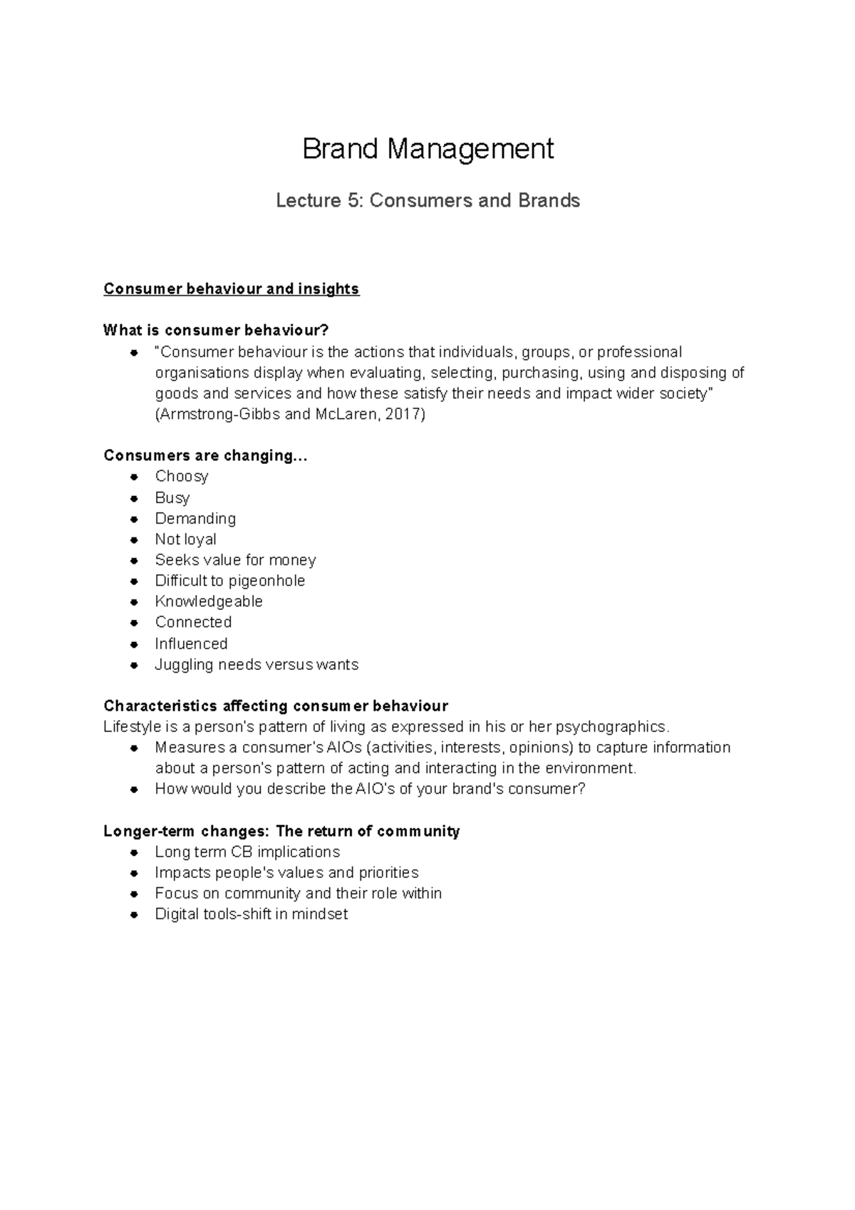 Lecture 5 Consumers and Brands - Brand Management Lecture 5: Consumers ...