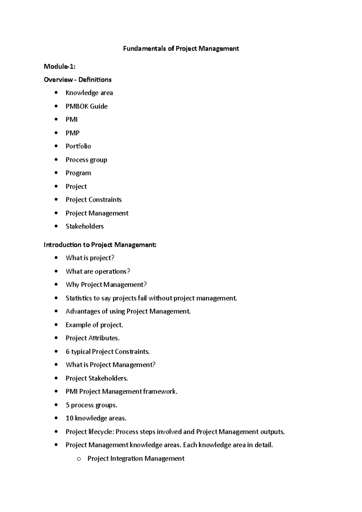 PMGT-701 Test-1 - Subject notes - Fundamentals of Project Management ...