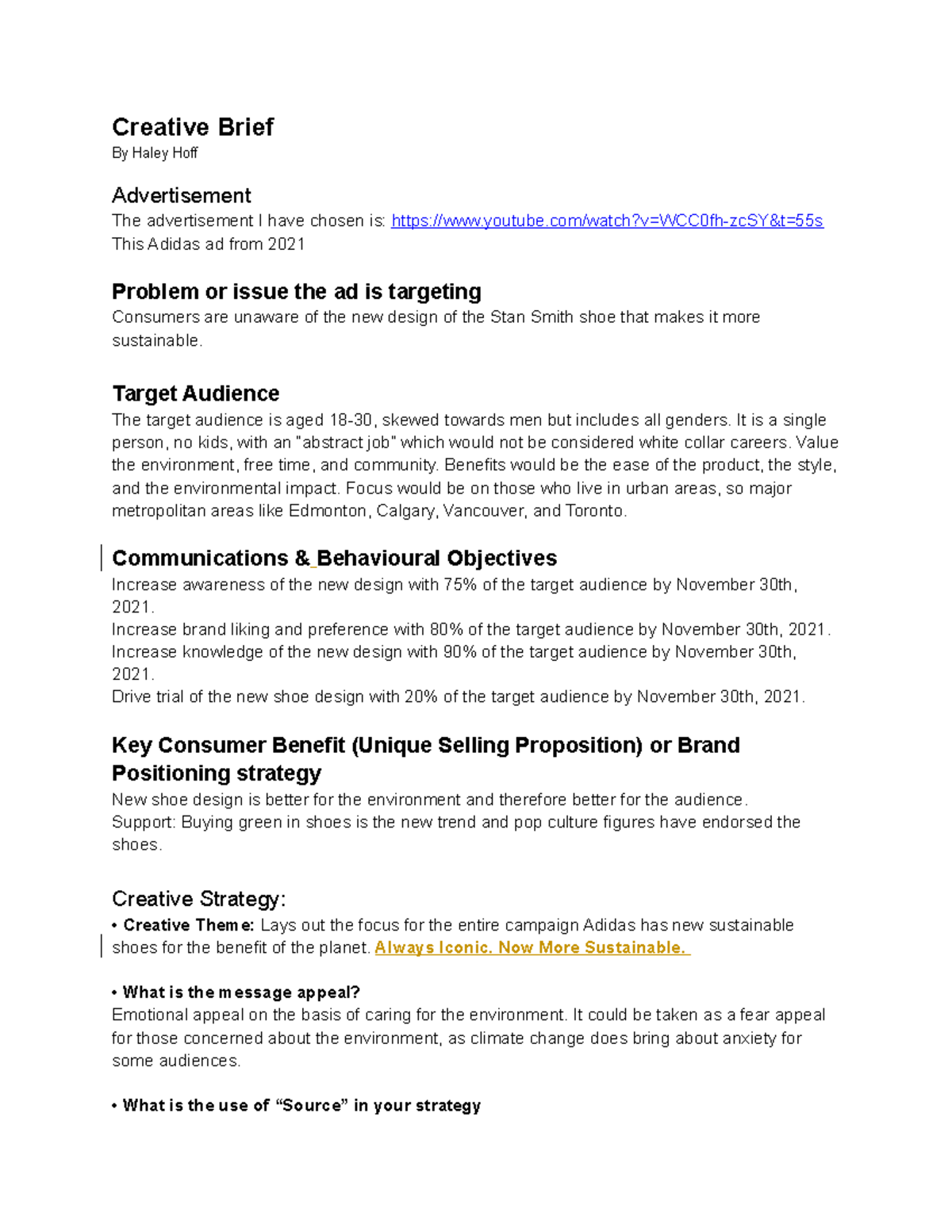 Sample Student Creative Brief - Creative Brief By Haley Hoff ...