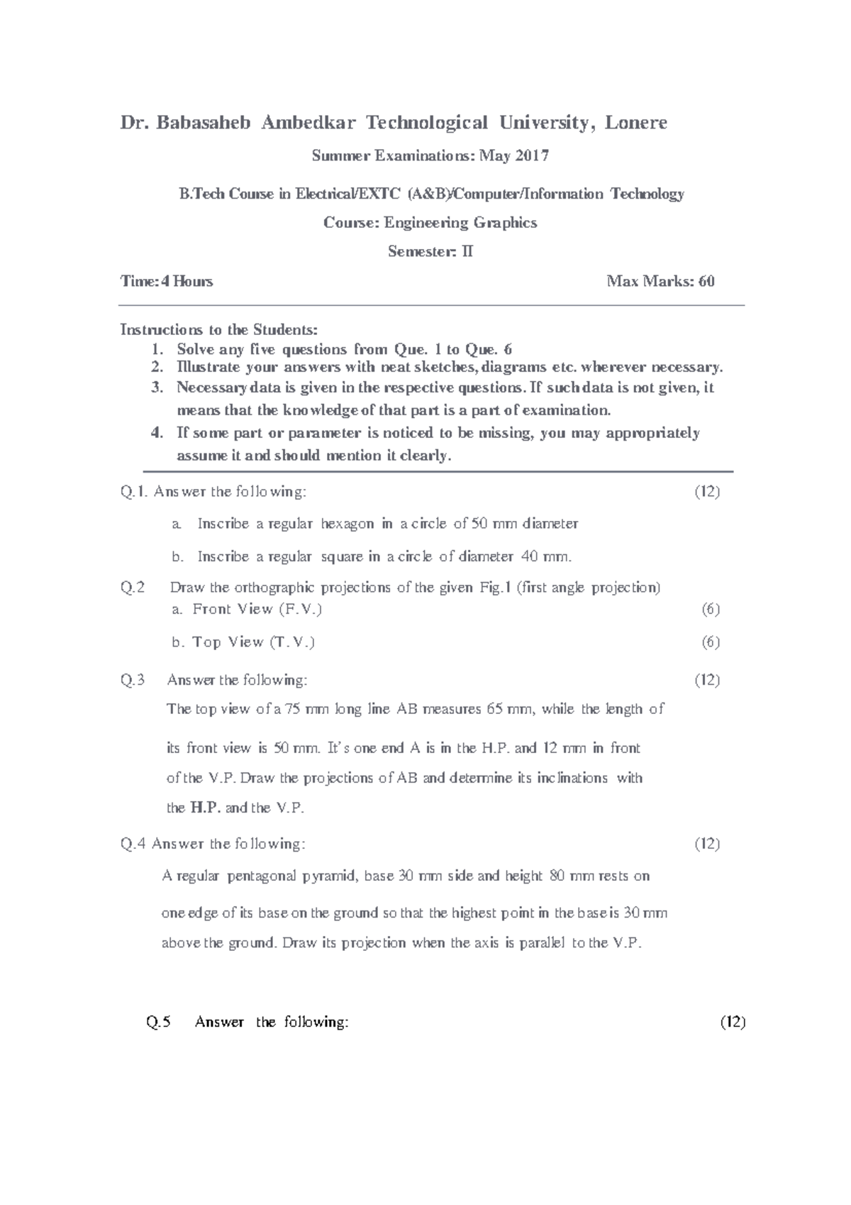 Model Question paper 2017 - Dr. Babasaheb Ambedkar Technological ...