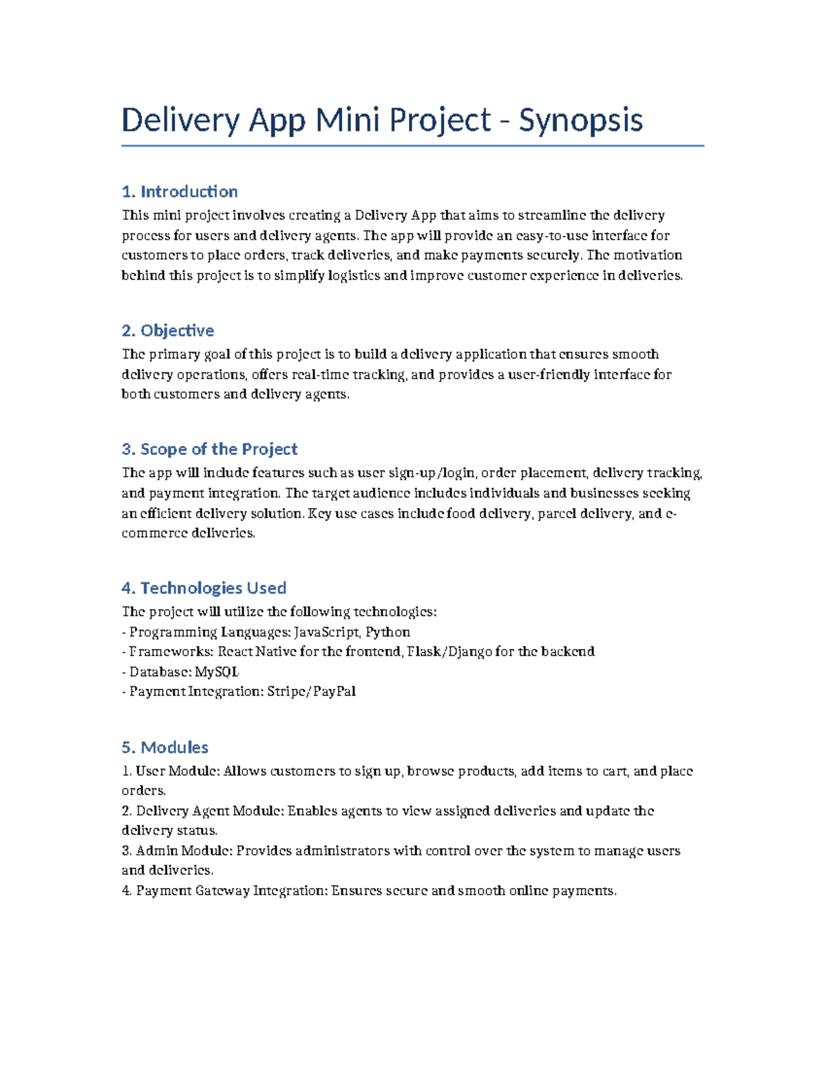 Delivery App Synopsis - na dsbksdb sb fsbf sdb sbs sdbds - Delivery App ...