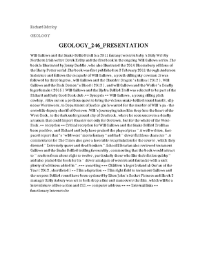 Geology 246 Proposal - Pls read rules! - Doris Brady GEOLOGY GEOLOGY ...
