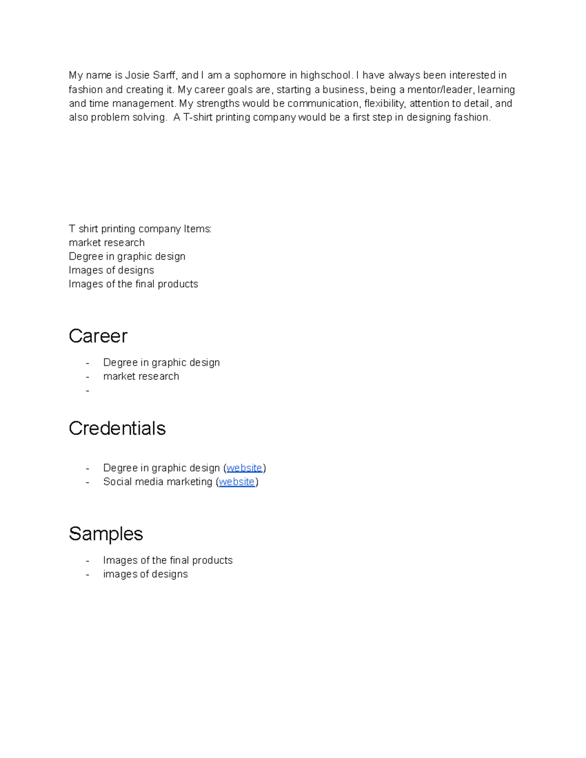 Unit 1 Activity 2 - okok - My name is Josie Sarff, and I am a sophomore in highschool. I have ...