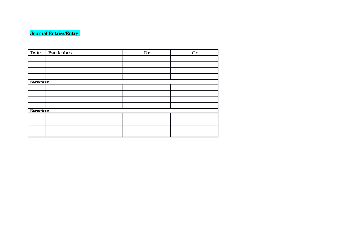ACC202 Tables - Journal Entries/Entry Date Particulars Dr Cr Narrations ...