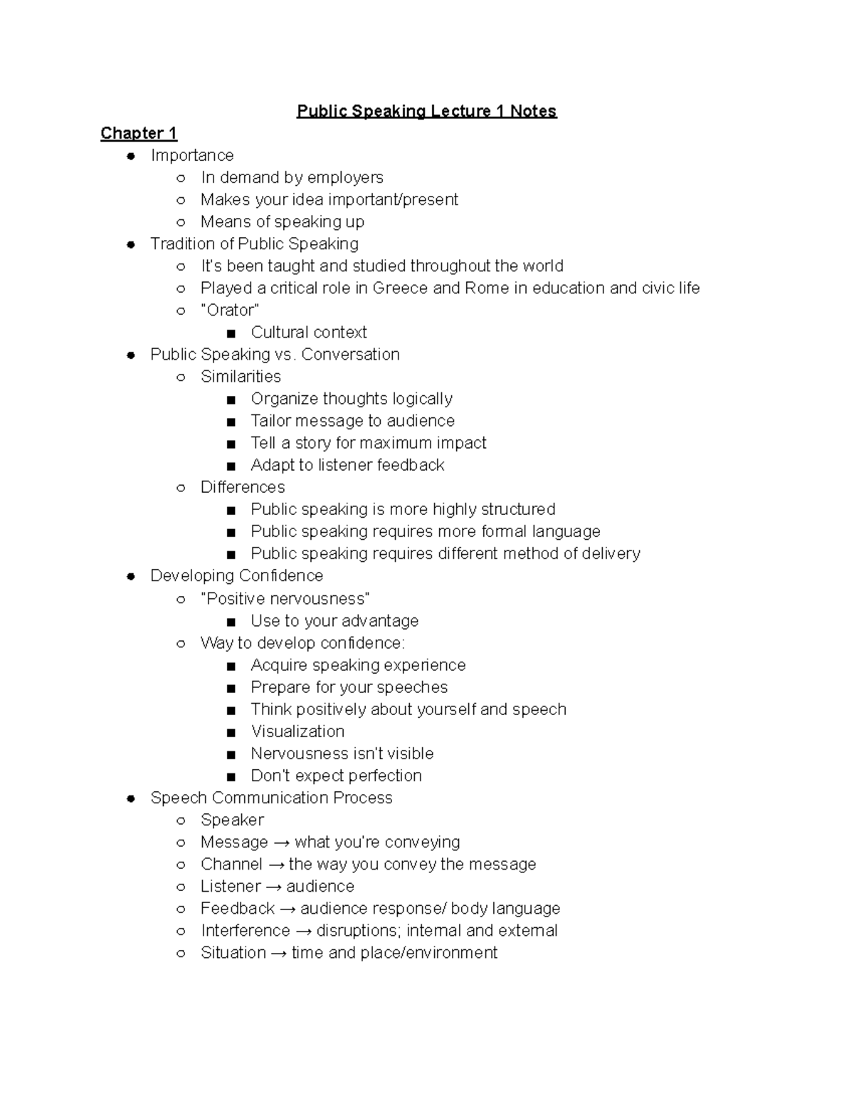 Public Speaking Lecture 1 Notes - Public Speaking Lecture 1 Notes ...