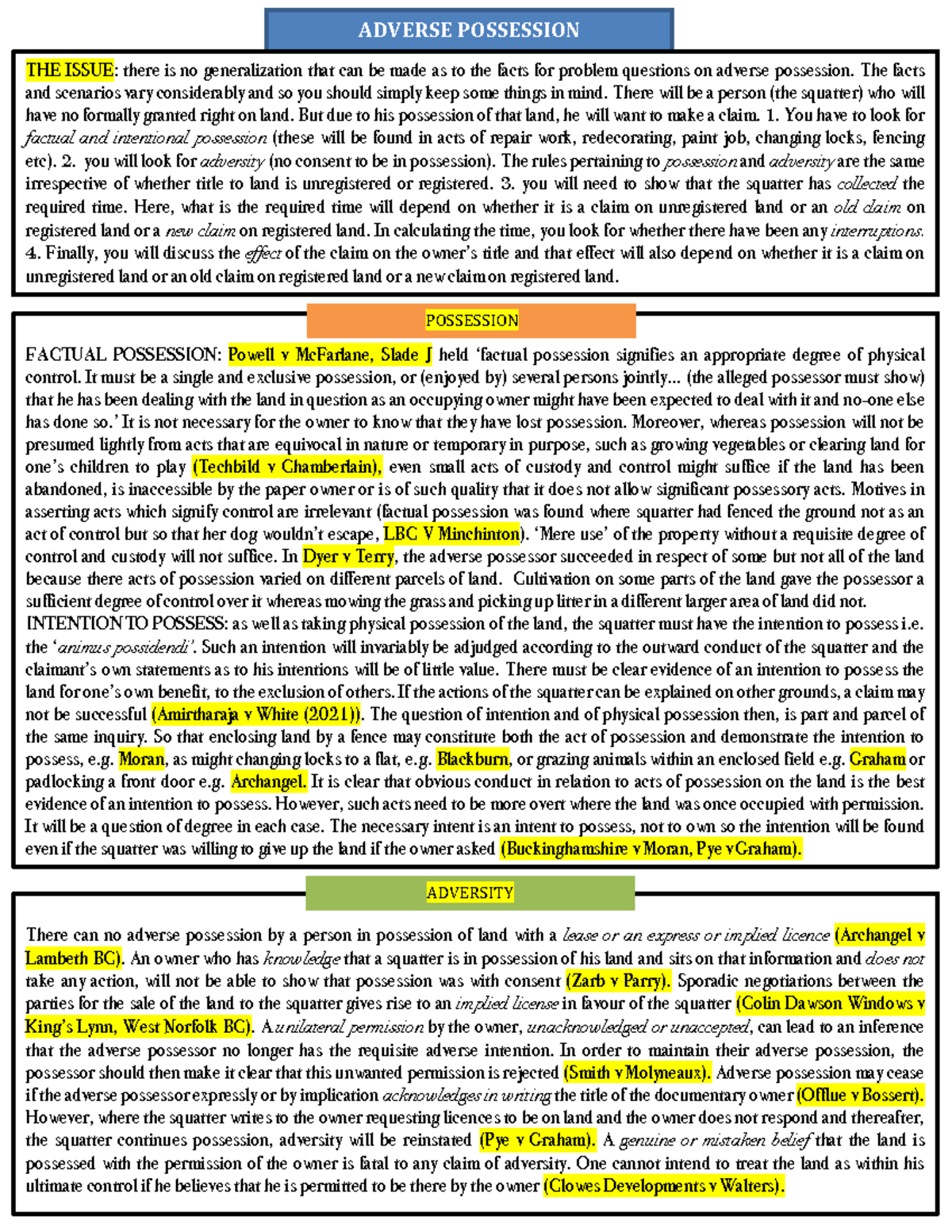 Chart Adverse Possession - ADVERSE POSSESSION THE ISSUE: there is no ...
