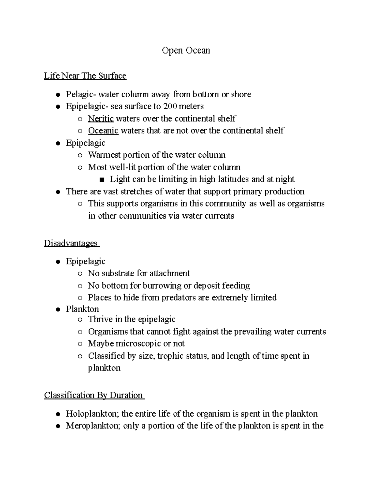 Open Ocean Notes - Pelagic, Epipelagic, Phytoplankton, Zooplankton, etc ...