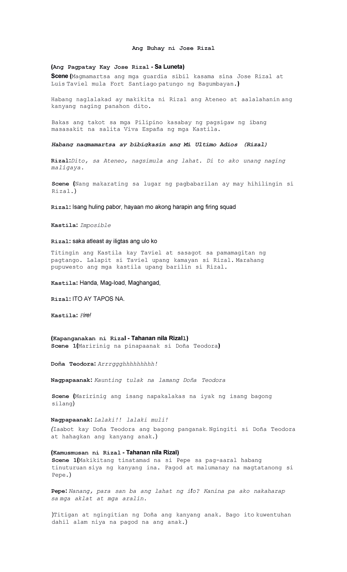 Final-script - Useful - Ang Buhay ni Jose Rizal (Ang Pagpatay Kay Jose ...