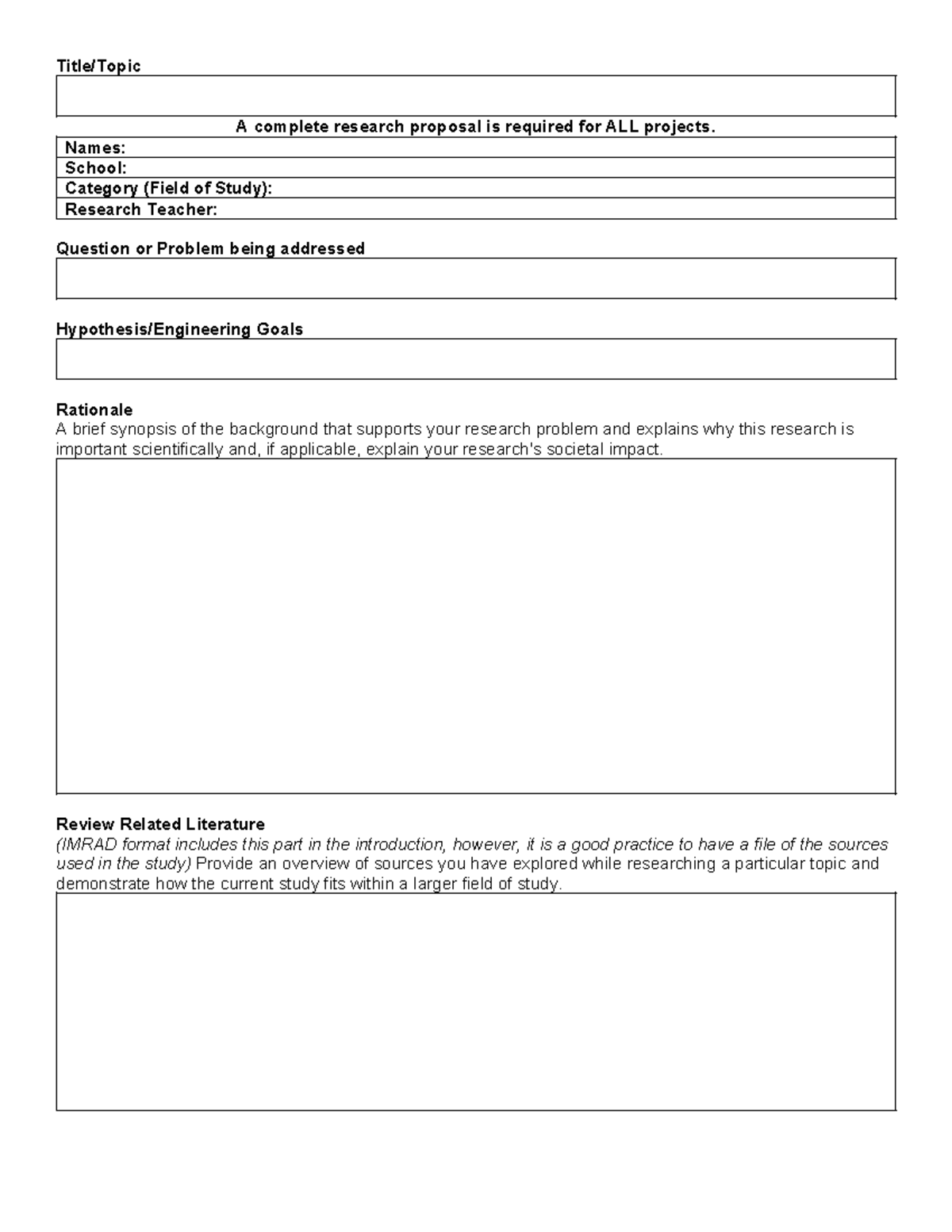 Research Proposal Template - Title/Topic A complete research proposal ...