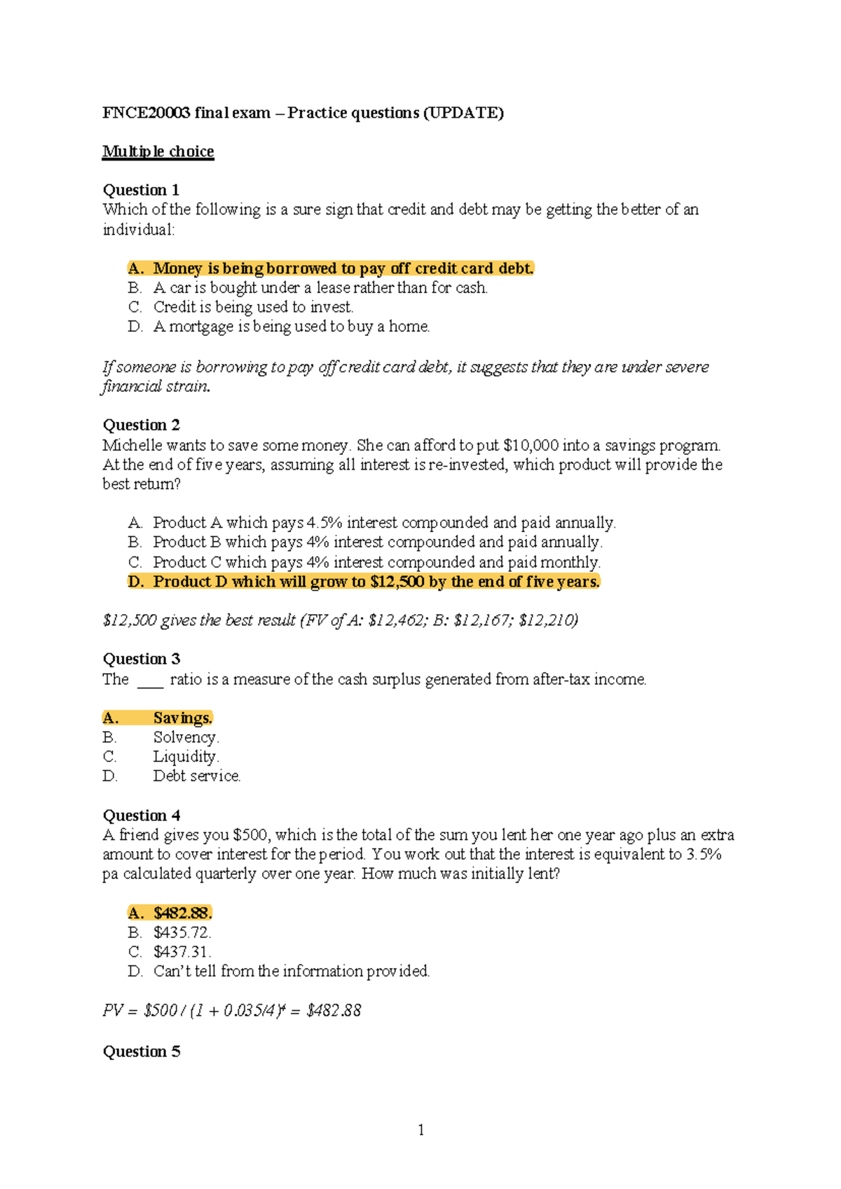 IPF MST Solutions - FNCE20003 final exam – Practice questions (UPDATE) Multiple choice Question ...