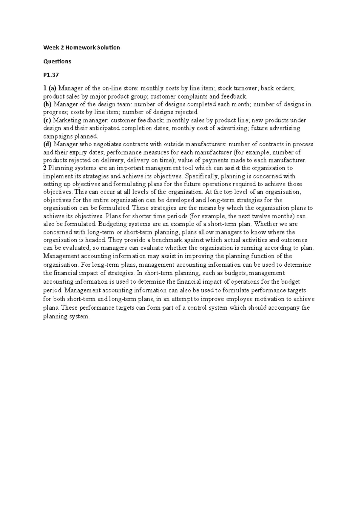 Week 2 Homework Solution Question p1 - 1 (a) Manager of the on-line ...